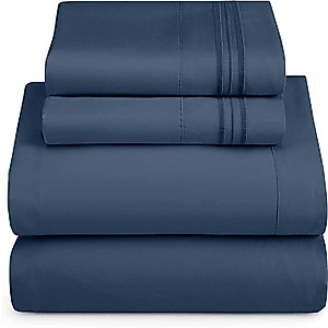 KAYLEN HOME 1800 TC Deep Pocket Full Size Sheets Set up to 16" - Hotel Luxury Extra Soft Brushed Microfiber 4 PC Bed Sheet Set, Mariner Blue