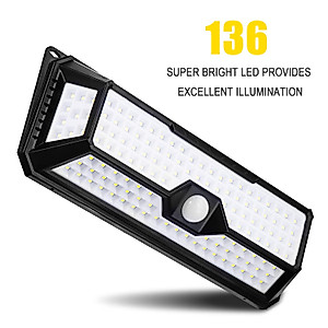 Utech 4 Sides 136 High Bright Solar LED Lights, Solar Powered Motion Sensor Light Control Sensor Lamp Waterproof & Wire Free Wall Lights for Outside Doors,Garden,Pathway,Garage,Step and Backyard Light