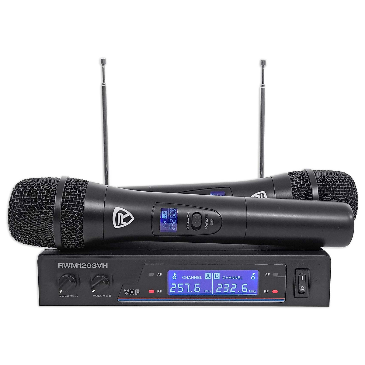 NYC Acoustics X-Tower Dual 4" Bluetooth Speaker w/Sound Activated LED's+Remote Bundle with Rockville RWM1203VH VHF Wireless Dual Handheld Microphone System/Digital Display