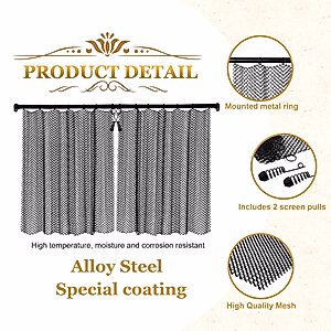 Fireplace Mesh Screen Curtain with Adjustable Rods, 2 Pack Decorative Spark Guard Chain, Easy-to-Install Hanging Replacement Screens for Wood Burning Fireplaces (22" H x 27.5" W)