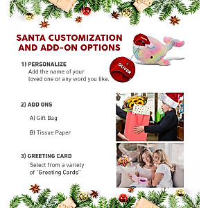 DolliBu Santa Extra Large Rainbow Whale Stuffed Animal Plush Toy - Wild Animal Dress Up with Red Santa Claus Hat, Wildlife Gift, Perfect Holiday with Name Personalization - 15 Inches