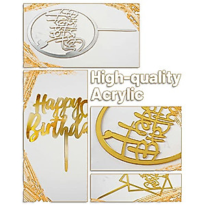 18 Pcs Gold Happy Birthday Acrylic Cake Decoration, Double-Sided Glitter of Birthday Cake Topper for Children or Adults