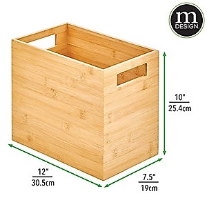 mDesign Rectangular Trash Can Wastebasket, Garbage Container Bin - Built-in Handles - for Bathrooms, Powder Rooms, Kitchens, Home Offices - Natural Bamboo Wood