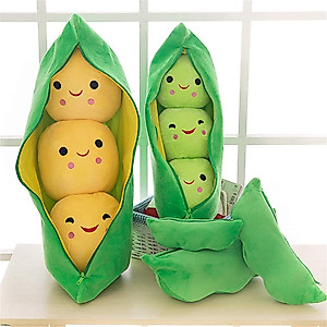 Giant Peas in A Pod Plush Toy Pea Pod Pillow Cute Pea Stuffed Toys Plant Doll Various Sizes (Yellow Beans,9.8''/25cm)