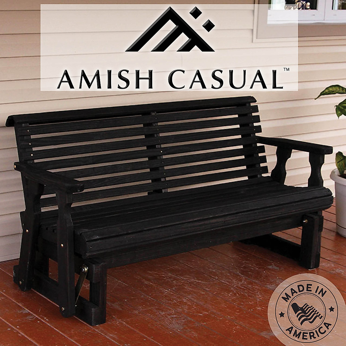Amish Heavy Duty 800 Lb Roll Back Pressure Treated Porch Glider (4 Foot, Semi-Solid Black Stain)