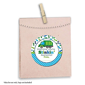 Garbage Truck Vehicle-Themed Valentine Party Favor Sticker Labels, 40 2" Party Circle Stickers by AmandaCreation, Great for Classroom Valentines, Envelope Seals, Gifts & Treats