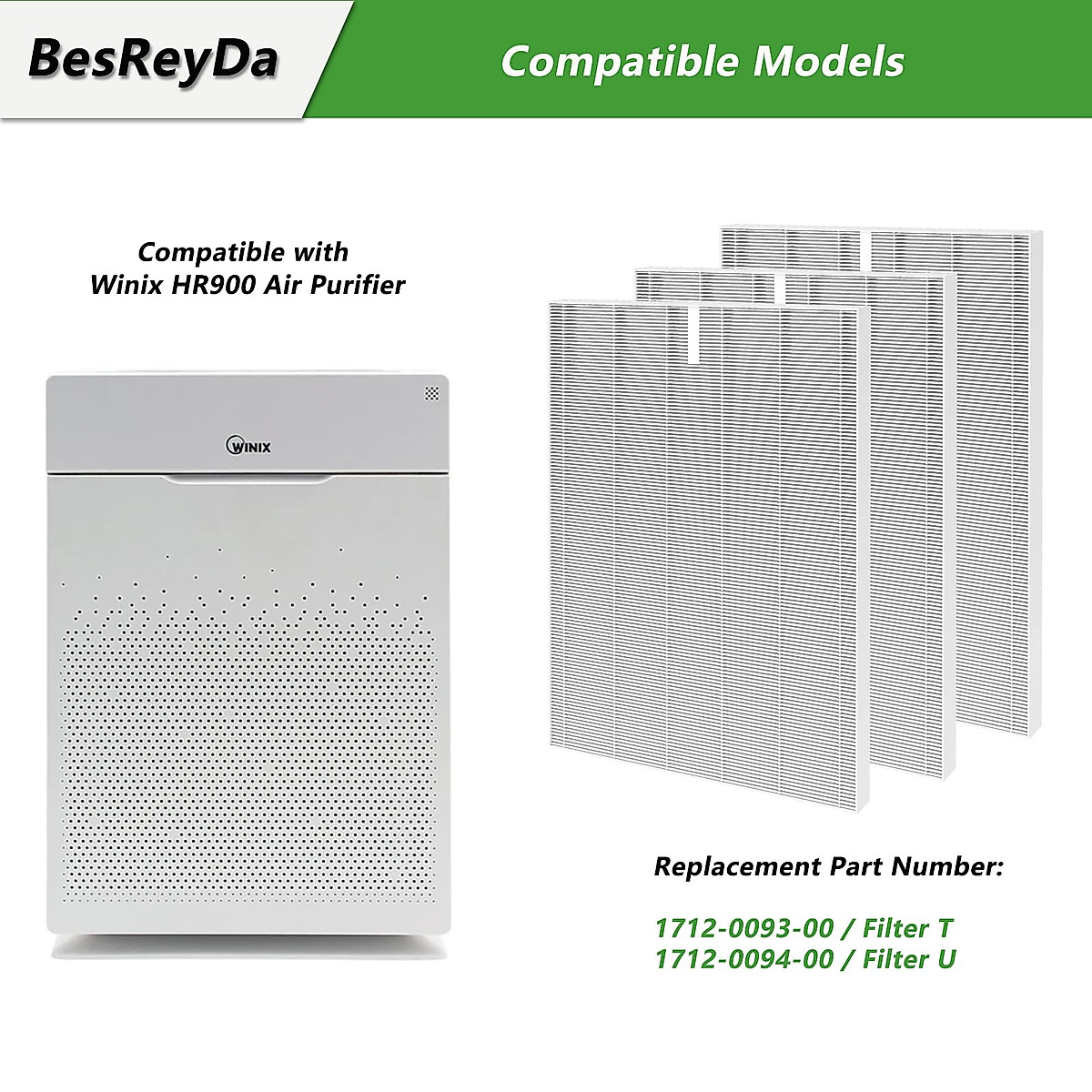 HR900 Replacement Filter 3 Pack Compatible with Winix HR900 Ultimate Pet Air Purifier, H13 True Hepa Filter Part Number 1712-0093-00 Filter T