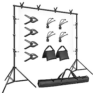 Julius Studio Heavy Duty 10 x 9.6 ft. (W x H) Backdrop Stand Background Support System Kit with Spring Clamps, Elastic String Clip, Sand Bag, Carry Bag for Photography, Events, JSAG660