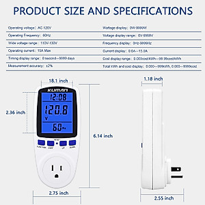 Upgraded Watt Meter, Home Electricity Usage Monitor, Plug-in Socket Power Meter, Power Watt Voltage Amps Meter Tester, Overload Protection