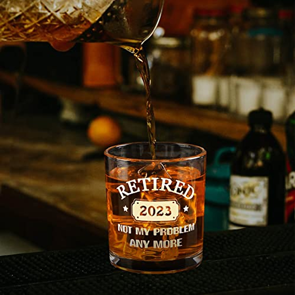 DAZLUTE Retirement Gifts for Men, Retired 2023 Not My Problem Anymore Whiskey Glass, Funny Retired Gifts for Boss Coworker Husband Teacher Friends Dad Grandpa, 10 Oz Old Fashioned Glass