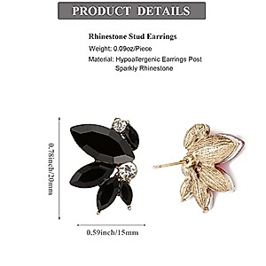 Black Crystal Stud Earrings Small Rhinestone Cluster Earrings Cute Sparkly Earrings for Women Girls Wedding Prom Party