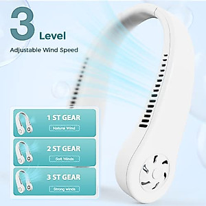CindyLary White Portable Neck Fan, Personal Bladeless Wearable with Portable 360°Cooling Neck Fan，USB Rechargeable Mini Hanging Neck Fan for Outdoor Sports