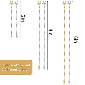 KOPOX 6 Pcs Gold and Silver Plated Necklace Extenders for Necklaces, 2", 4", 6" Delicate Necklace Extender Chain Set for Women Jewelry Making