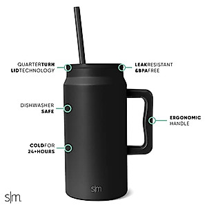 Simple Modern 50 oz Mug Tumbler with Handle and Straw Lid | Reusable Insulated Stainless Steel Large Travel Jug Water Bottle | Gifts for Women Men Him Her | Trek Collection | 50oz | Midnight Black