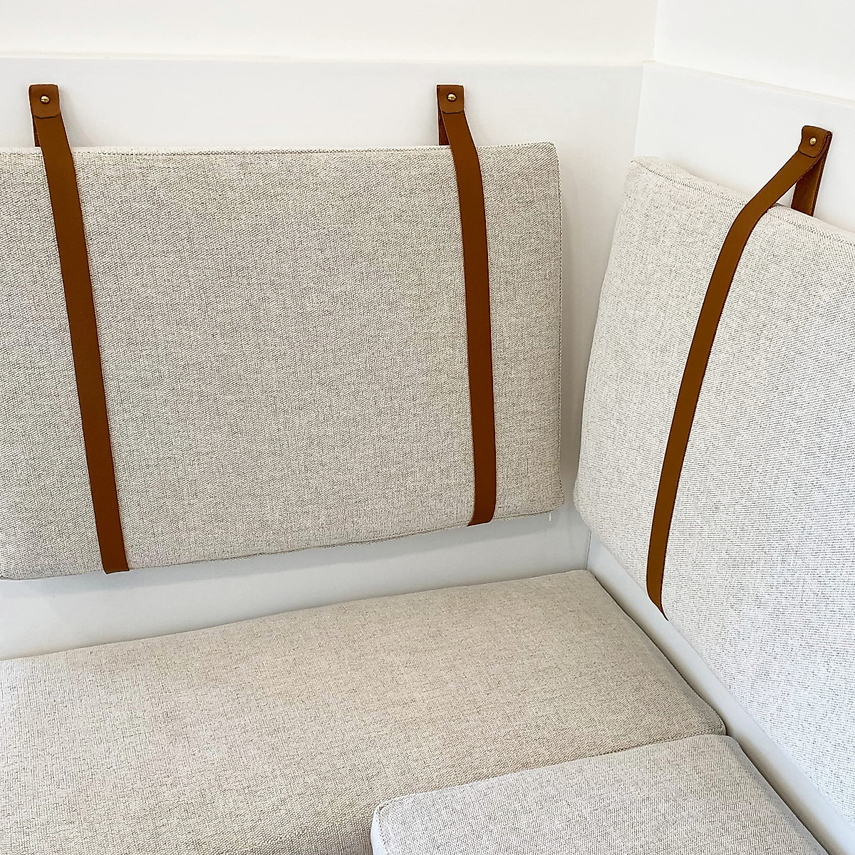 KEYAIIRA - Custom Leather Wall Strap for hanging pillow cushions, Headboards, Banquet strap shelf wall hung hook floating nightstand shelving bracket farmhouse