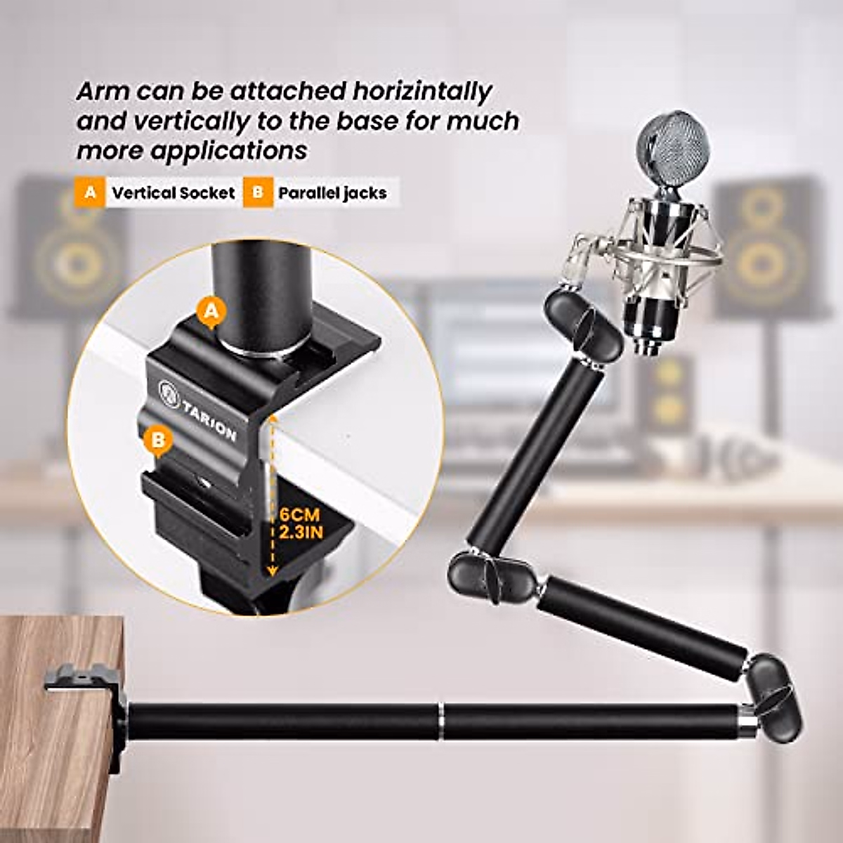 TARION Desk Camera Mount Stand Heavy Duty Articulated Camera Arm Articulating Table Mount Camera Stand Adjustable Flexible Gear Joints TKA01-L