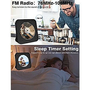 Portable CD Player with Bluetooth: 4000mAh Rechargeable Kpop Music Player with HiFi Speaker,Remote Control,LCD Display,Sleep Timer,Headphone Jack, Supports CD/Bluetooth/FM Radio/U-Disk/AUX(Black)