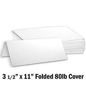 Hamilco Blank Tent Name Place Table Cards 3 1/2" x 11" Folded Card Stock - White Cardstock Paper 80lb Cover - 100 Pack