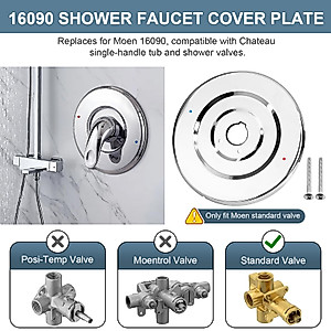 Shower Faucet Cover Plate Replacement for Moen 16090, Shower Escutcheon Plate Compatible with Most Chateau Single-handle Tub and Shower Faucets, Shower Trim Kit Parts