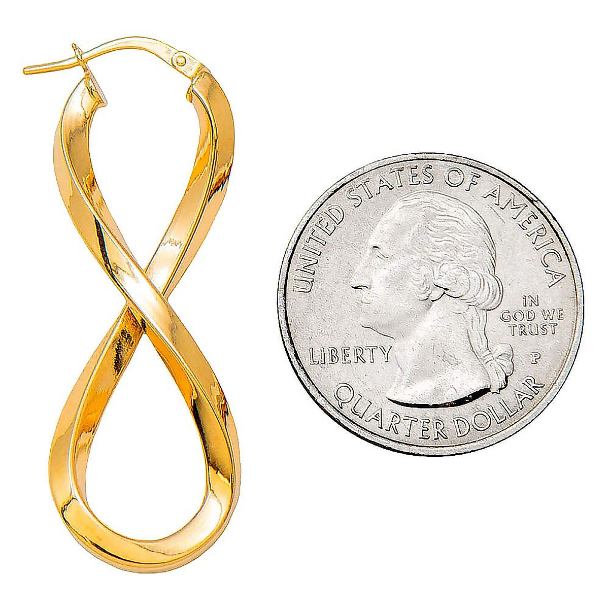Large 14k Yellow Gold Polished Square Tube Infinity Twisted Figure Eight Hoop Earrings, 42mm (1.65 Inches)