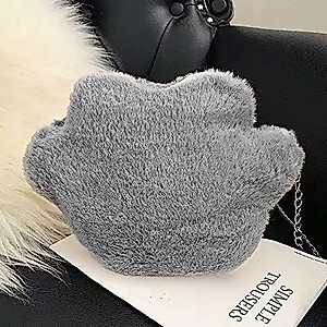 Cute Cat Paw Claw Plush Crossbody Bag for Women Girls Chic Wallet Cellphone Pouch Purse Handbag Soft Fluffy Fur Shoulder Tote (Grey Claw)