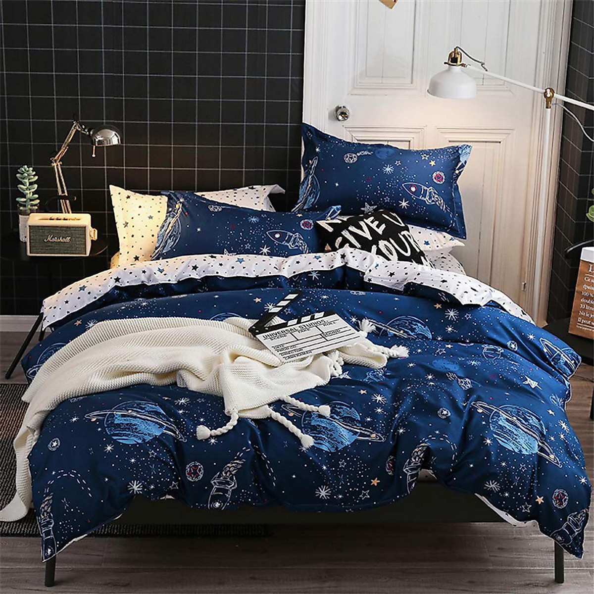 Chanyuan Boys Star Galaxy Bedding Duvet Cover Full Queen Size Space Planet Boundless Galaxy Starlight Reversible Bedding Set,Super Soft Hypoallergenic Microfiber,Zipper Closure (S-6,Q)