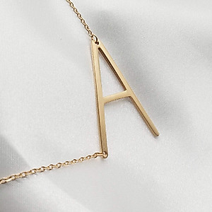 MOMOL Sideways Initial Necklace 18K Gold Plated Stainless Steel Large Big Letters A Pendant Necklace Script Name Monogram Necklaces for Women