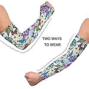JUNZAN Gardening Arm Sleeves Farm Sun Protection Cooling Sleeves for Women Men with Thumb Hole Floral Flowers