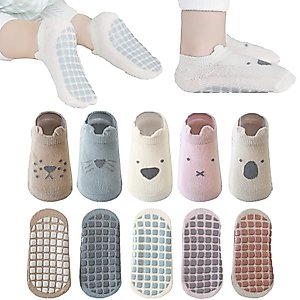 BEHELE Baby Non-skid Socks Toddler Newborn Infant Non Slip Socks with Grips Anti-Slip Unisex Girls Boys Ankle Socks (L(1-3T))