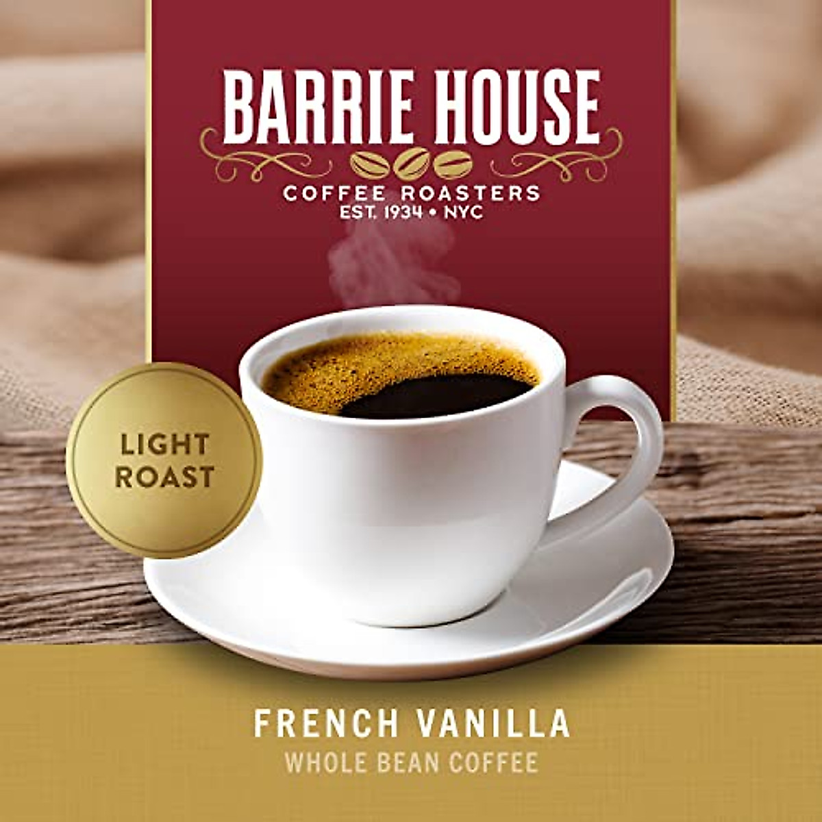 Barrie House French Vanilla Flavored Whole Bean Coffee | 2 lb Bag | 100% Arabica Coffee Beans | Artificially Flavored