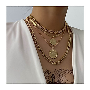 GDcome Gold Coin Necklace Holy Layered Snake Bone Coin Choker Necklaces Layering Pendant Necklace Chain Jewelry for Women Girls