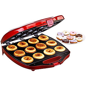 VonShef Mini Donut Maker – Donut Maker Machine for Home, Makes 12 Doughnuts, 1200W, Non-Stick Surface, Safe Cooking for Kids, a Unique Mini Appliance Gift – Red