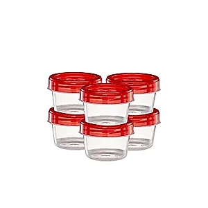 Elegant Disposables (4 Ounce 10 Pack) Twist cap Containers Clear Bottom With Red Top Screw on Lids Twist Top Food Storage Freezer Reusable Containers