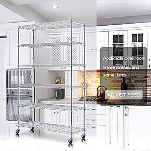 HCB 6-Tier Storage Shelf Heavy Duty Wire Shelving Unit 82"x48"x18" Height Adjustable Metal Steel Wire with Casters For Restaurant Garage Pantry Kitchen Rack (Chrome)