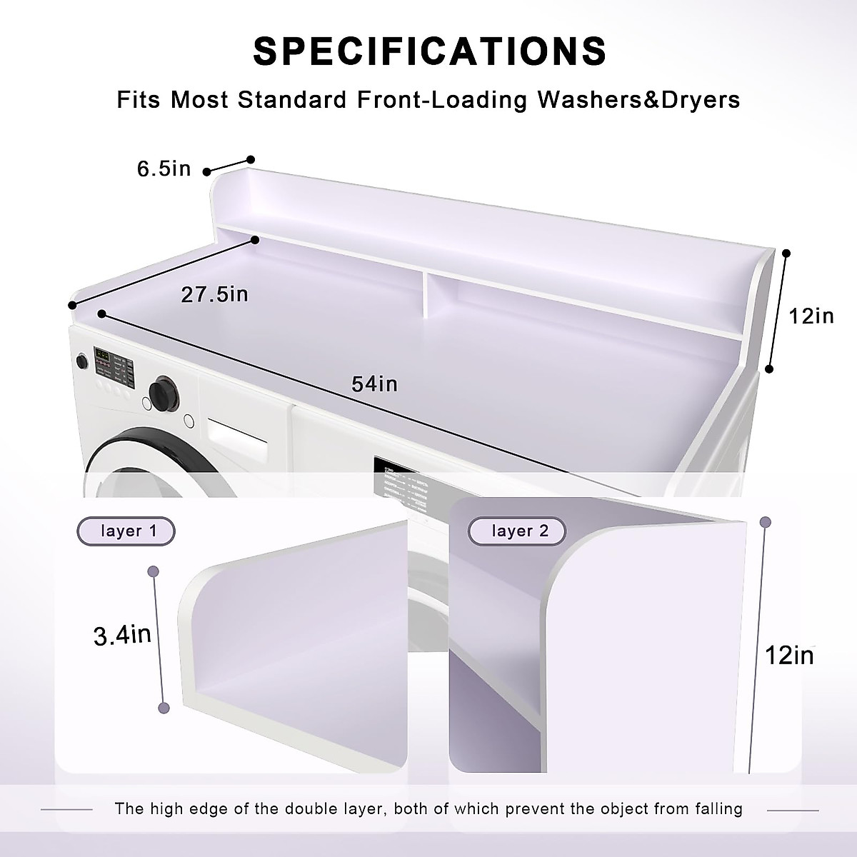 OXBZKMY Washer and Dryer Countertop with 2-Tier Shelf, Laundry Countertop Table Top with Storage Space for Small Apartment Laundry Rooms Kitchens Organization (Lilac)