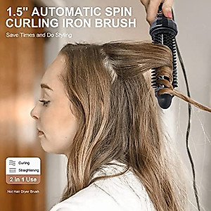 ECOJIA Hair Curling Iron Brush,Hot Curling Comb Ceramic Rotating Curling Iron 1 Inch,Heated Round Brush Hair Styler Tool for Short Hair,Electric Hair Brush 2 in 1 Hair Straightener and Curler
