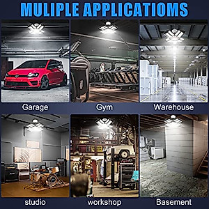 MAKDAK LED Garage Lights 2 Pack,LED Shop Light Deformable Garage Ceiling Lights with 12+1 Adjustable Multi-Position Panels,E26 6500K 18000LM Eqv 180W led Lights for Garage/Basement/Shop/Workshop
