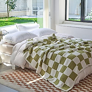 ATMOSURELY Ultra Soft Cozy Knitted Checkered Throw Blanket Microfiber Checkerboard Fluffy Blanket Sage Green Lightweight Fleece Blanket for Travel Sofa Couch 51x63 Inches (Checker Sage Green)