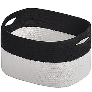 ECDYQXVU Cotton Rope Storage Baskets 15x10x9 in, Decorative Woven Baskets for Storage, Collapsible Storage Bins Organizer for Nursery, Laundry, Towel, Clothes, Books (1 Pack, Black/White)