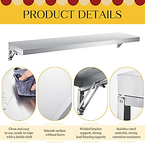 Vercraft 1 Pack Stainless Steel Shelf Folding Concession Wall Mounted Shelves Commercial Serving Stand Shelves for Food Truck Trailer Windows Restaurant Kitchen Home Utility Room Garage (12"x47")