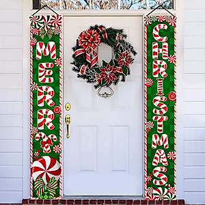 Peppermint Christmas Decorations, 71" x 12" Peppermint Merry Christmas Porch Banner, Peppermint Candy Decorations Welcome Porch Sign, Peppermint Decorations for Outdoor Indoor Christmas Holiday