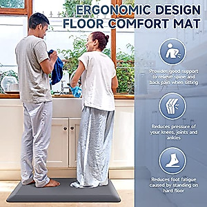 StepRite 4/5 Inch Thick Kitchen Mat Anti Fatigue Mat Kitchen Rugs Kitchen Decor Non-Slip, Stain Resistant, Waterproof Kitchen Mats Desk Mat for Kitchen, Office, Workshop, Grey, 17'' x 28''