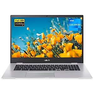 ASUS 17.3'' FHD Chromebook, Intel Celeron N4500, 4GB RAM, 64GB eMMC, Webcam, Micro SD Card Reader, Wi-Fi 6, Chrome OS, Silver,(CXB170CK)