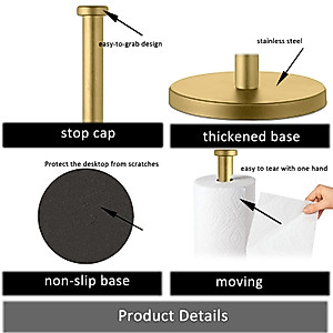 GWGTHZ Stainless Steel Paper Towel Holder, Gold Paper Towel Holder Countertop for Kitchen Bathroom, Standing Paper Towel Holder with Weighted Base for Standard or Rolls Brushed Brass, (Gold)…