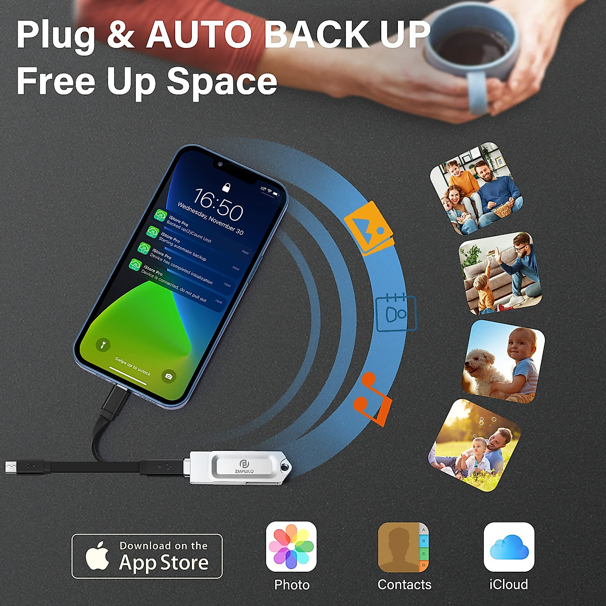 Auto Back Up for All Devices 512GB iPhone iPad Android Phones Mac and Windows Computer Storage Device Stick Picture Transfer Stick for iPhone USB Flash Drive Photos and Videos Back up Memory Stick