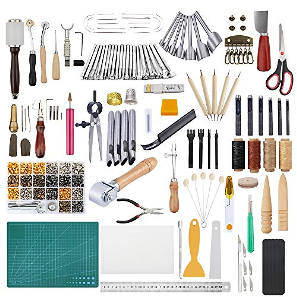 Dorhui 372 Pieces Leather Crafting Tools,Leather Tools Leather Working Tools and Supplies, Leather Craft Stamping Tool, Prong Punch, Hole Hollow Punch, Matting Cut for DIY Leather Artworks