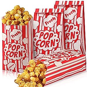 200 Pieces Popcorn Bags 1 oz Greaseproof Popcorn Paper Bags Individual Servings White and Red Striped Popcorn Sleeves Disposable Flat Bottom Popcorn Take out Bags for Movie Theater Carnival Party