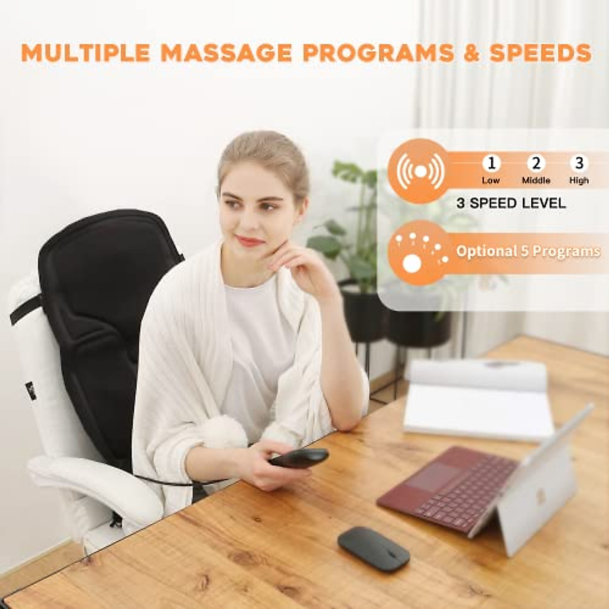 Back Massager Chair Pad with Heat, Vibration Massage Seat Cushion with 10 Vibration Nodes, Massage Chair Pad for Office and Home, Release Back Pain, Stress and Fatigue