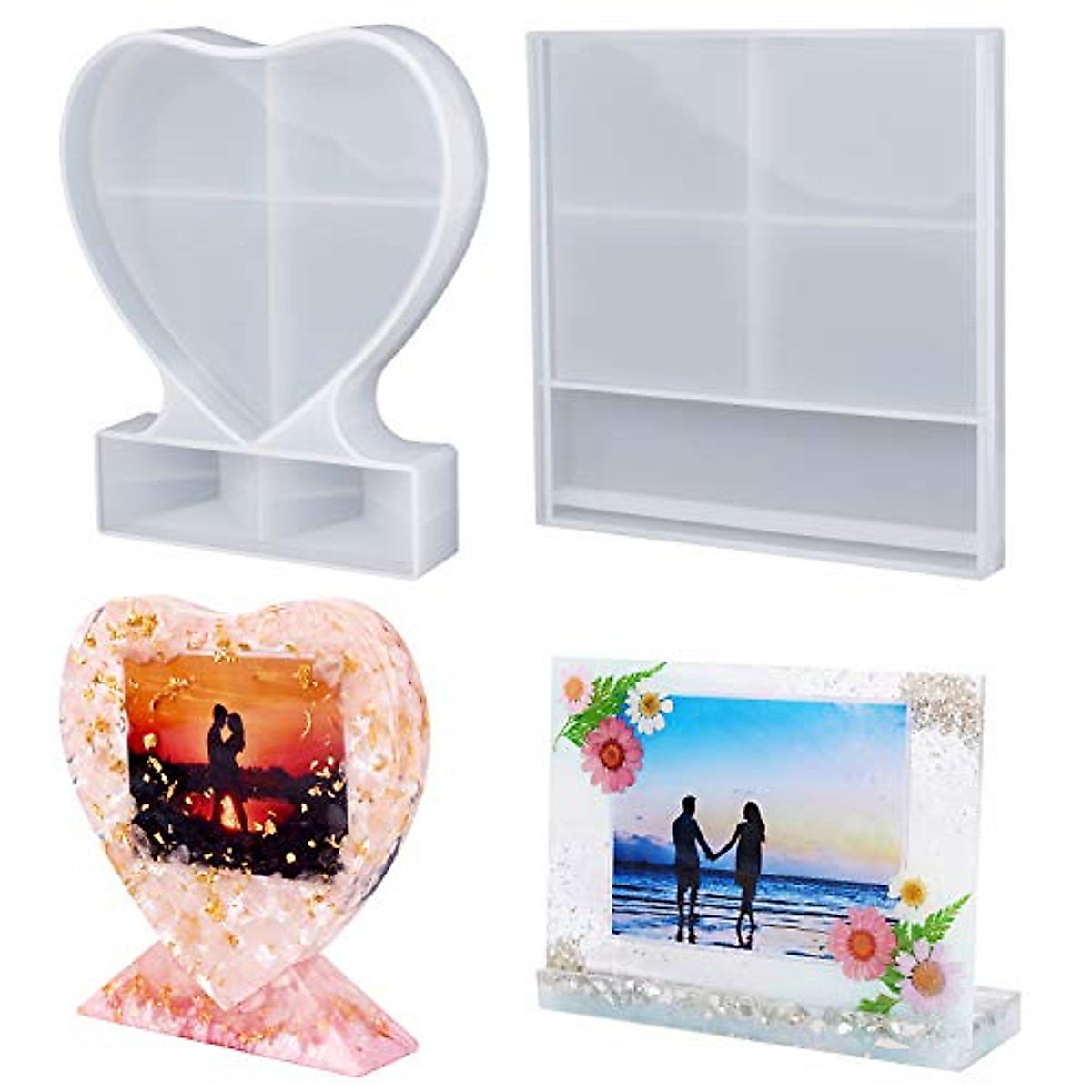 LET'S RESIN Epoxy Molds, Photo Frame Resin Molds Silicone, Large Size Picture Frames Silicone Molds for Epoxy Resin, Rectangle & Heart Shape Epoxy Resin Molds for DIY Home Table Décor