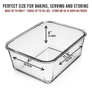6500 ML / 220 oz / 28 Cup LARGE Glass Food Storage Container with Airtight Locking Lid. Ideal Storing food, Vegetables, Fruits. Baking Casserole, Lasagna, Roasting Turkey, Chicken BPA Free Oven Safe